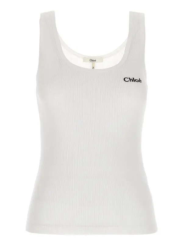 Chloé Logo Embroidery Top - White