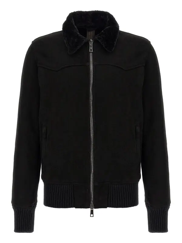 GIORGIO BRATO Sheepskin Bomber Jacket - Black