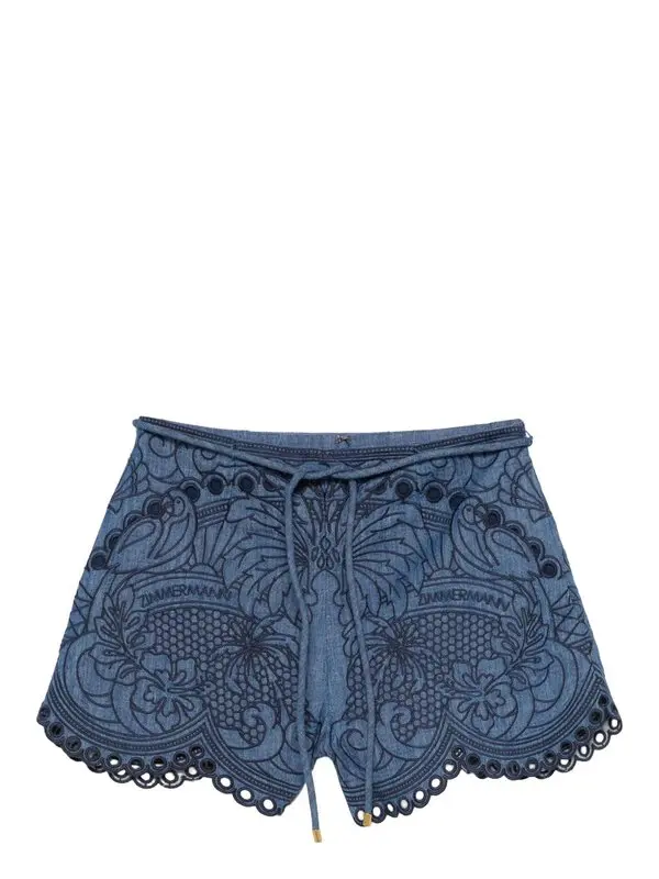 Zimmermann Coco Embroidered Denim Shorts - Blue