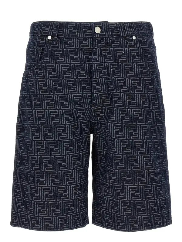Fendi Ff Jacquard Bermuda Jeans - Blue