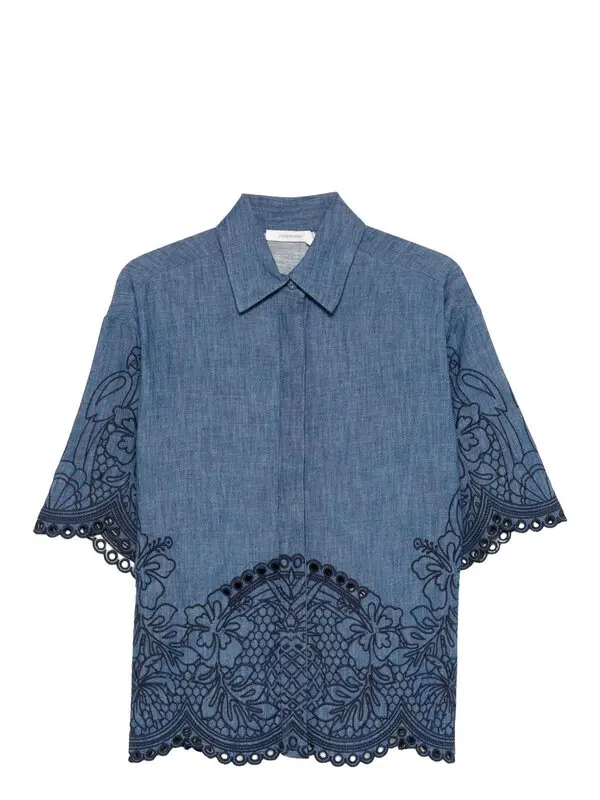 Zimmermann Coco Embroidered Denim Shirt - Blue