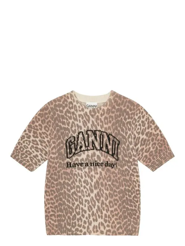 GANNI Logo Wool T-shirt - Brown