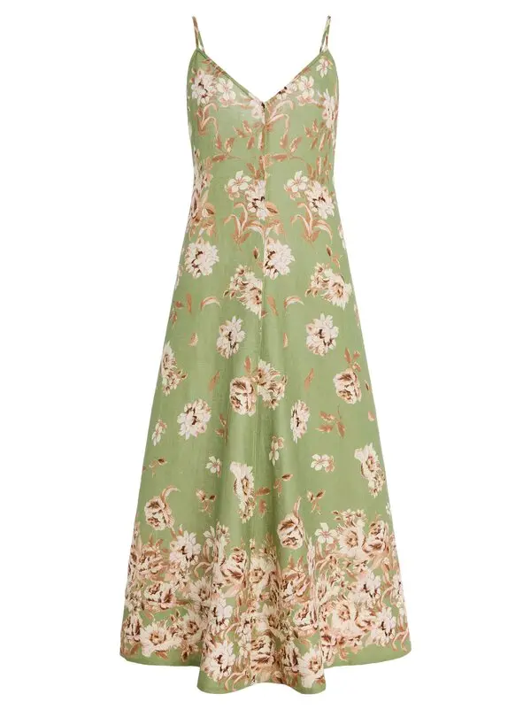 Cara Cara Mae Floral Linen Midi Dress - Green