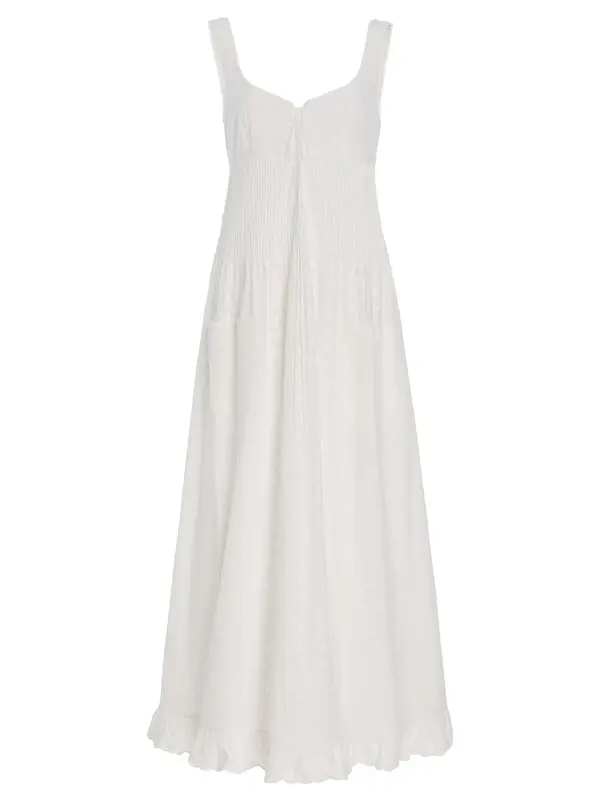 MIRROR PALAIS Pintuck Eyelet Cotton Maxi Dress - Ivory