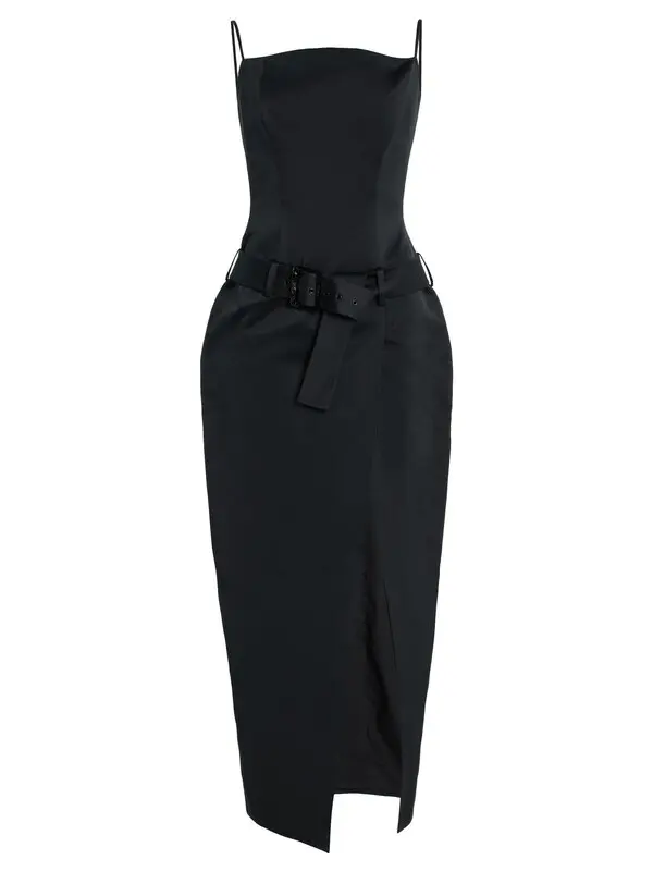 WIEDERHOEFT Julie Satin Midi Dress - Black
