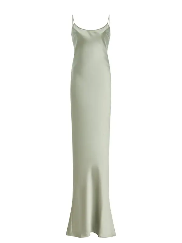 THE NEW ARRIVALS ILKYAZ OZEL Satin Slip Dress - Green