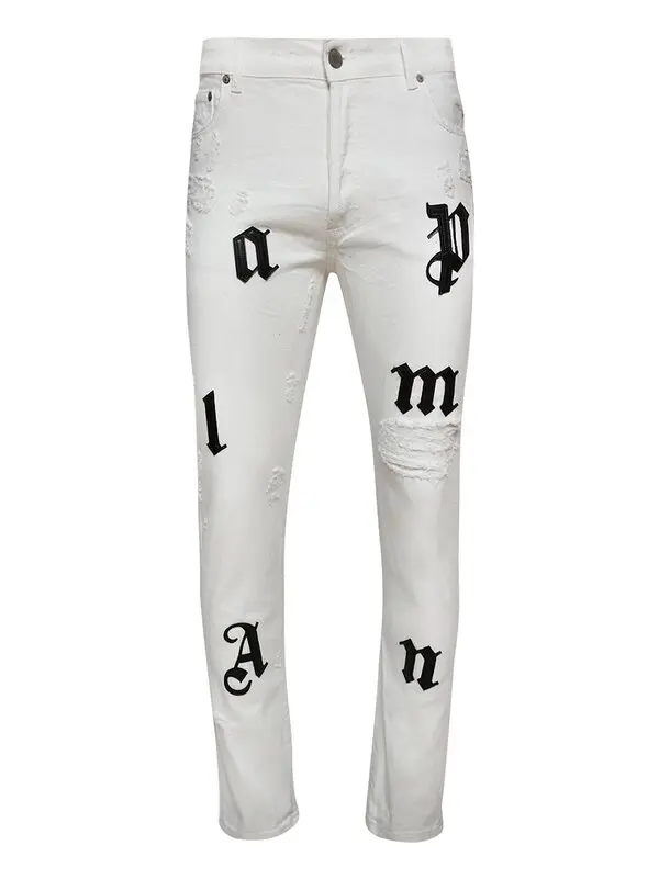 Palm Angels Regular Fit Jeans With Logo Patch - White