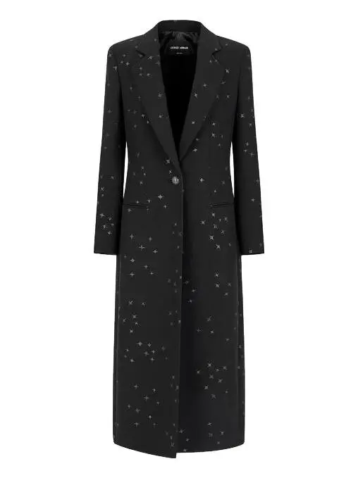 Giorgio Armani Silk Cady Long Coat With Glitter Motif - Black