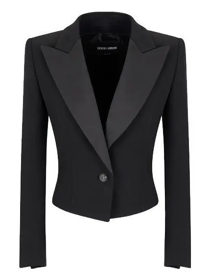 Giorgio Armani Glitter Silk-cady Single-breasted Short Jacket - Black