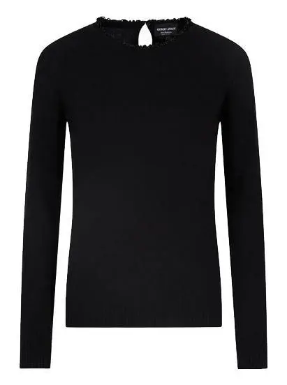 Giorgio Armani Cashmere Crew-neck Jumper With Embroidery - Black
