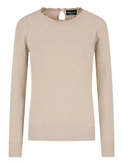 Giorgio Armani Cashmere Crew-neck Jumper With Embroidery - Brown / Neutral