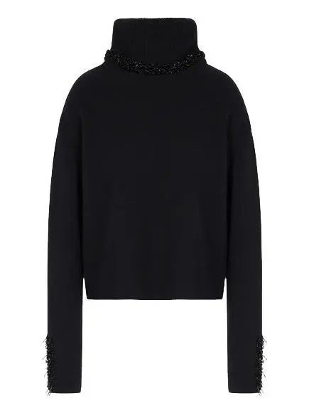 Giorgio Armani Cashmere And Wool Mock-neck Jumper With Embroidery - Black