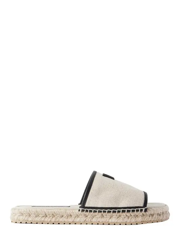 Dolce & Gabbana Logo-embroidered Canvas And Leather Espadrille Slides - Neutrals