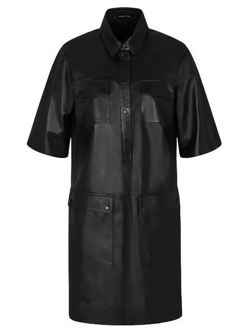 Emporio Armani Nappa Lambskin Short-sleeved Dress - Black