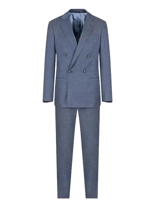 Giorgio Armani Soho Line Double-breasted Denim-effect Cashmere And Stretch Cotton Suit - Blue