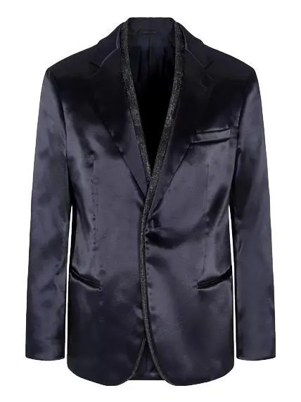 Giorgio Armani Soho Line Silk-blend Rhinestone Tuxedo Jacket - Blue