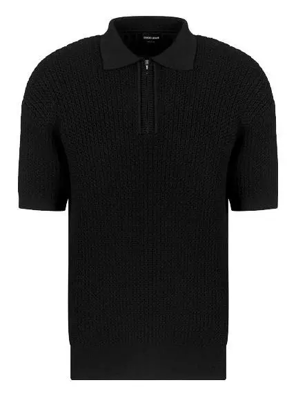 Giorgio Armani Short-sleeved Polo Shirt In A Ribbed Viscose Blend - Black