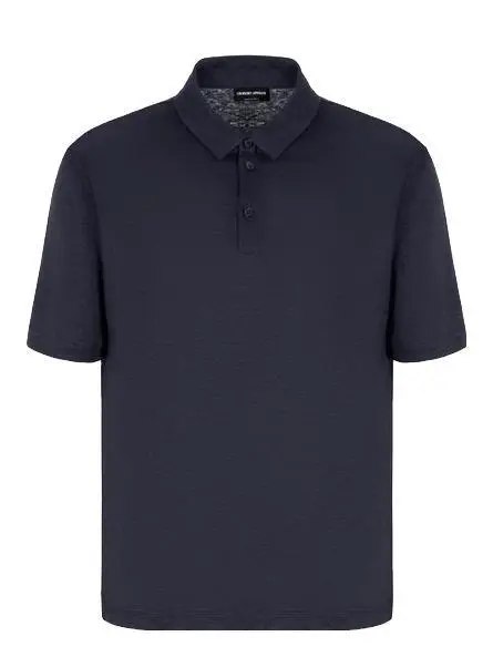 Giorgio Armani Short-sleeved Polo Shirt In Pure Linen Jersey - Blue
