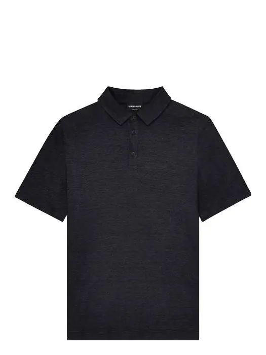Giorgio Armani Short-sleeved Polo Shirt In Pure Linen Jersey - Blue