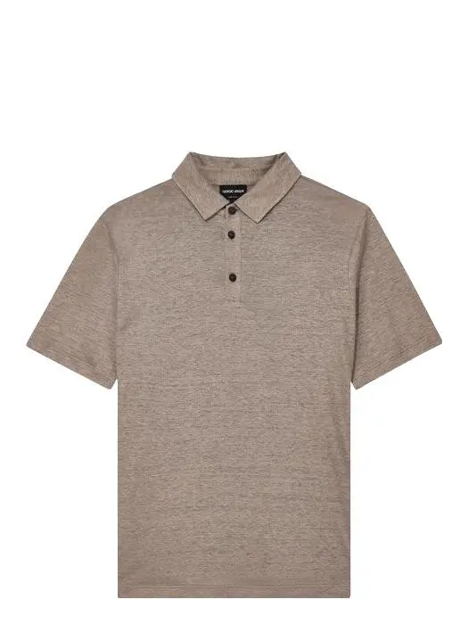 Giorgio Armani Short-sleeved Polo Shirt In Pure Linen Jersey - Red
