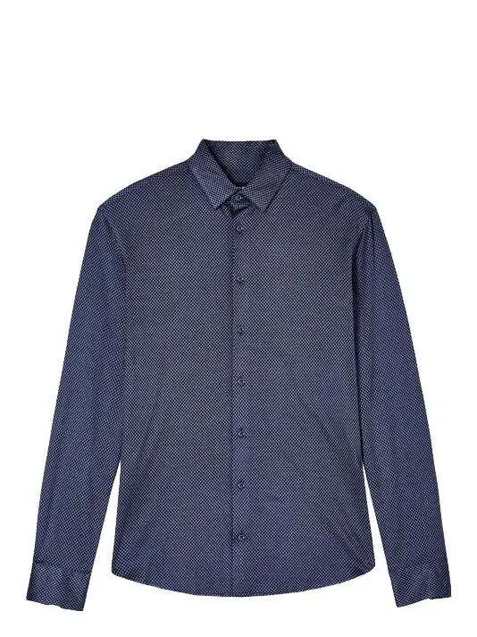 Giorgio Armani Slim-fit Micro-jacquard Silk And Cotton Jersey Shirt - Blue