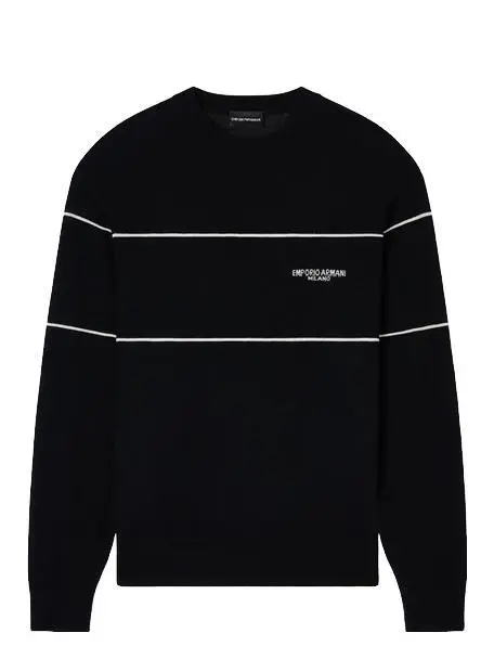 Emporio Armani Virgin-wool Jumper With Jacquard Logo - Black