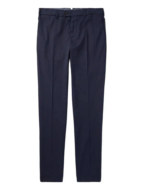 Brunello Cucinelli Slim-fit Tapered Stretch-cotton Twill Trousers - Blue