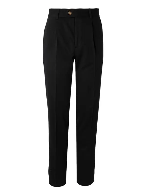 Brunello Cucinelli Straight-leg Pleated Wool And Cashmere-blend Flannel Suit Trousers - Black