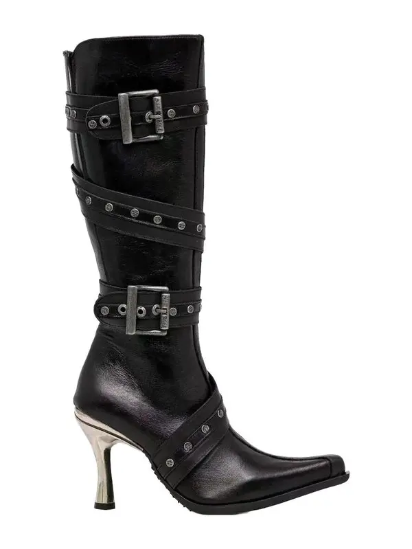 NEW ROCK Buckle-detail Pointed-toe Boots - Black