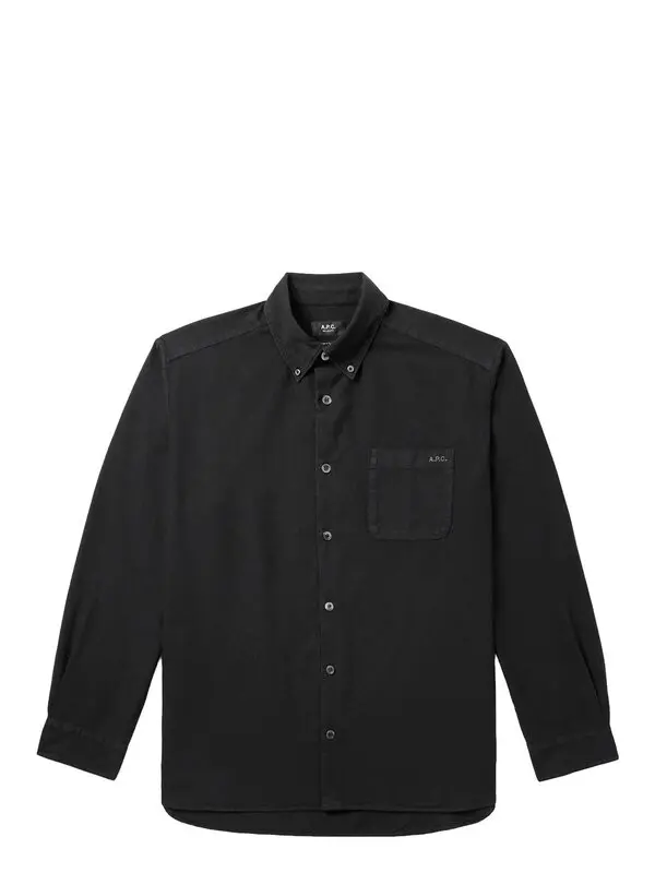 A.p.c. Mateo Button-down Collar Logo-embroidered Organic Cotton Shirt - Black