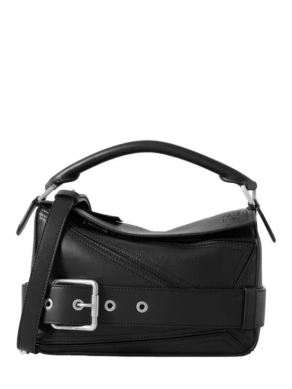 Loewe Puzzle Biker Small Belted Leather Tote - Black