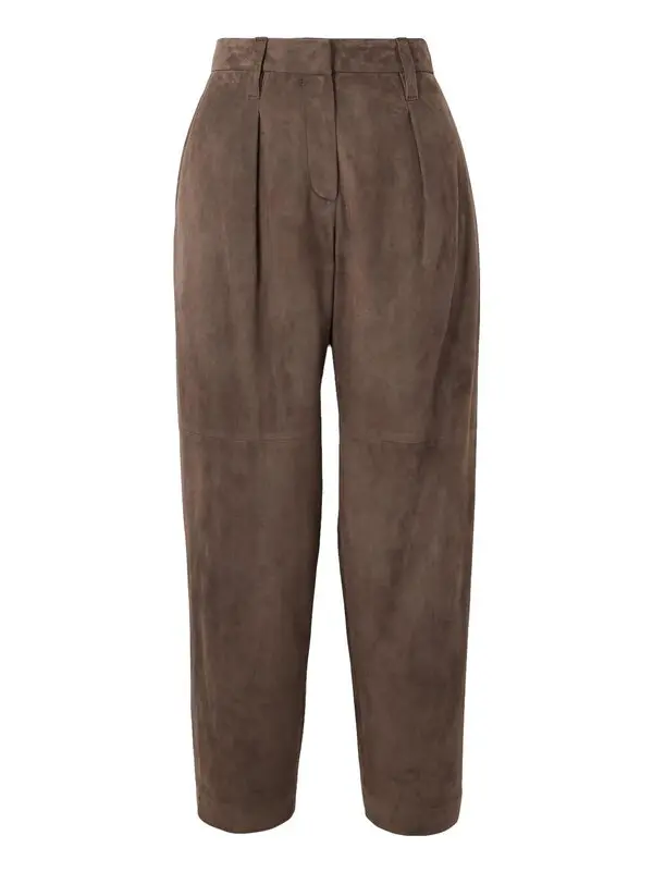 Brunello Cucinelli Pleated Suede Tapered Trousers - Brown