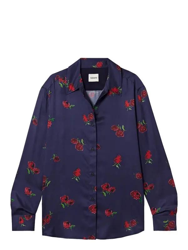 Khaite Argo Printed Silk-twill Shirt - Blue