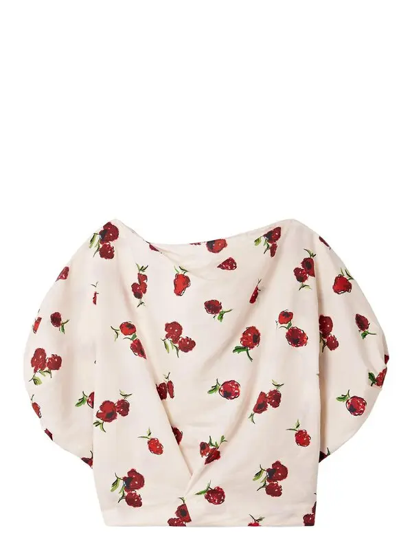 Khaite Niles Cropped Draped Silk And Cotton-blend Twill Top - Neutrals