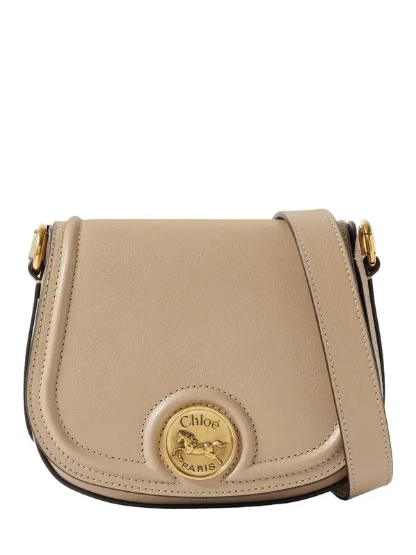 Chloé Horse Medal Small Textured-leather Shoulder Bag - Neutrals
