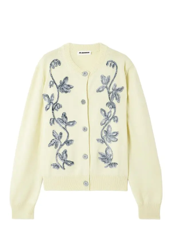 JIL SANDER Oversized Embroidered Wool Cardigan - Yellow