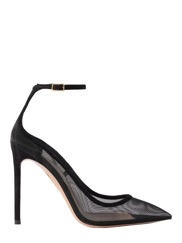 AQUAZZURA Love Affair 105 Suede-trimmed Mesh Pumps - Black