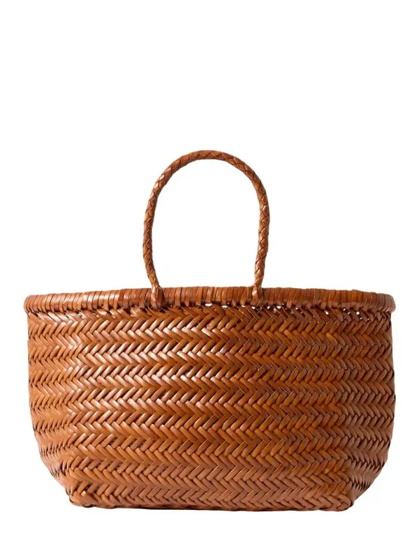 Dragon Diffusion Bamboo Triple Jump Small Woven Leather Tote - Brown