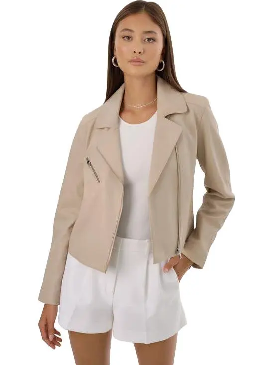 LAMARQUE Valeria Leather Biker Jacket - Stone