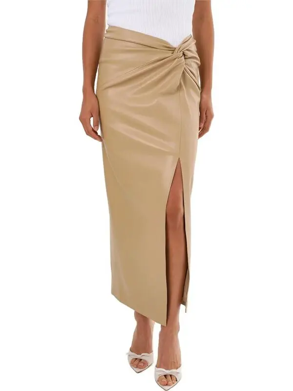 LAMARQUE Faux Leather Maxi Skirt - Wheat