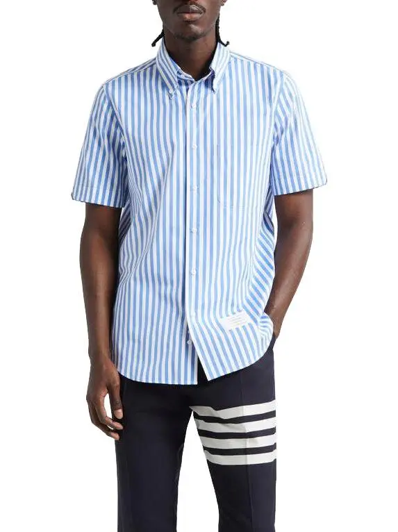 Thom Browne Straight Fit Stripe Button-down Shirt - Medium Blue