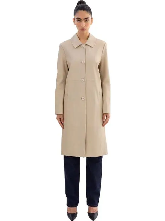 LAMARQUE Longline Leather Coat - Stone