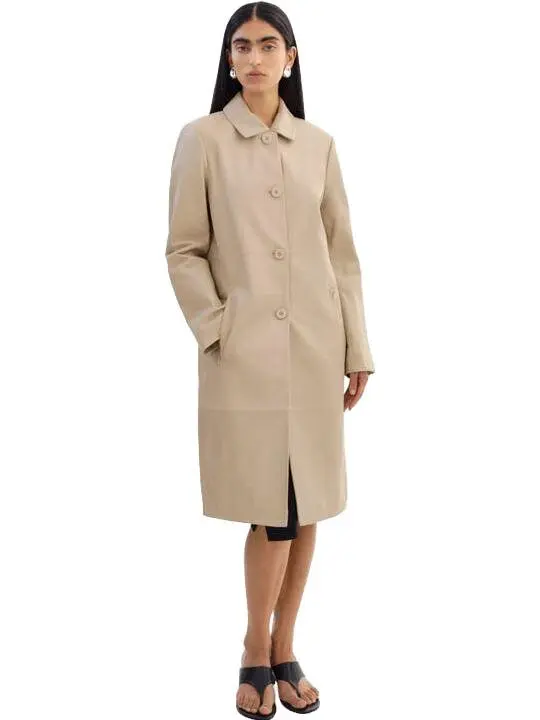 LAMARQUE Longline Leather Coat - Stone