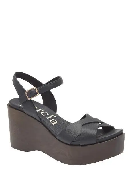 PEDRO GARCIA Dalys Ankle Strap Platform Wedge Sandal - Black Cervo