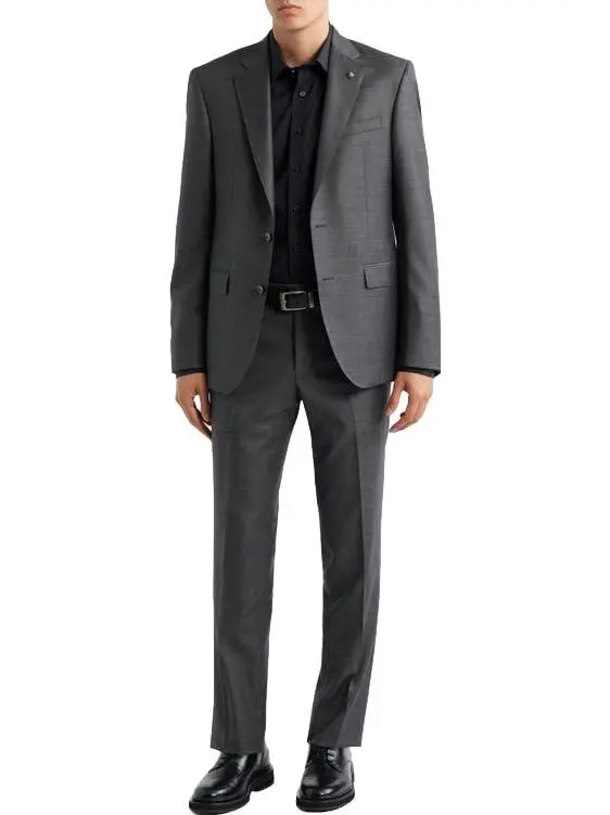 JACK VICTOR Stacie Trim Fit Solid Grey Stretch Super 110s Suit - Charcoal