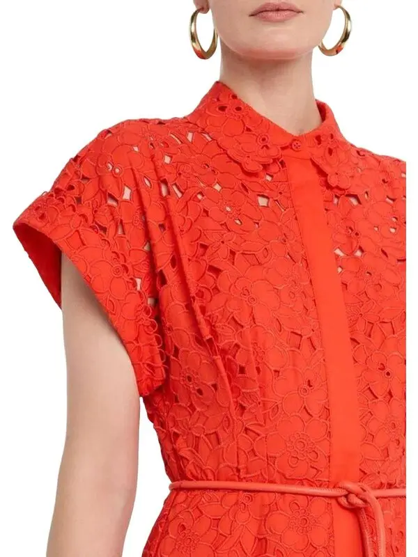 Rebecca Vallance Blaire Floral Lace Midi Shirtdress - Orange