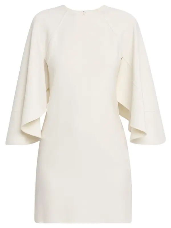 Michael Kors Cape-sleeve Stretch Wool Barathea Mini Dress - Ivory