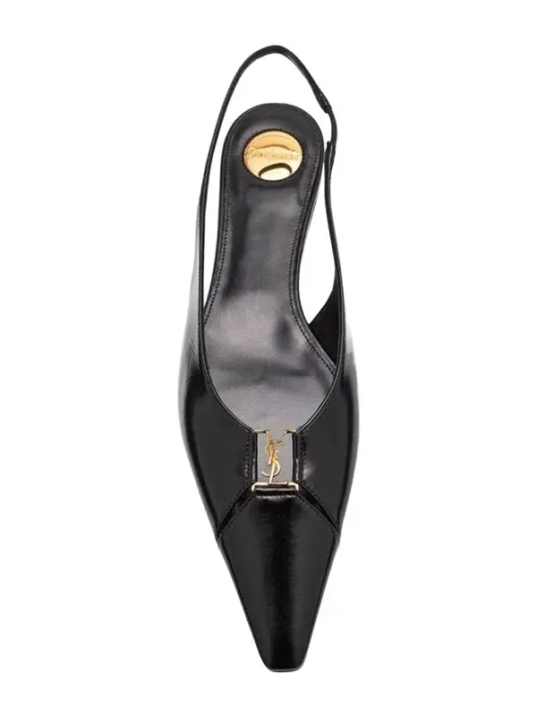 Saint Laurent Babylone Leather Slingback Ballerina Flats - Noir