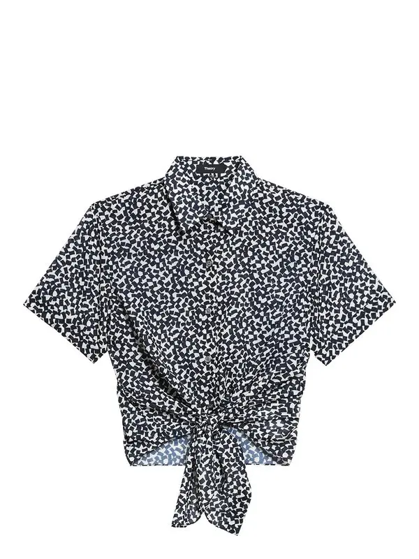Theory Geometric-print Tie-front Shirt - Nvmu