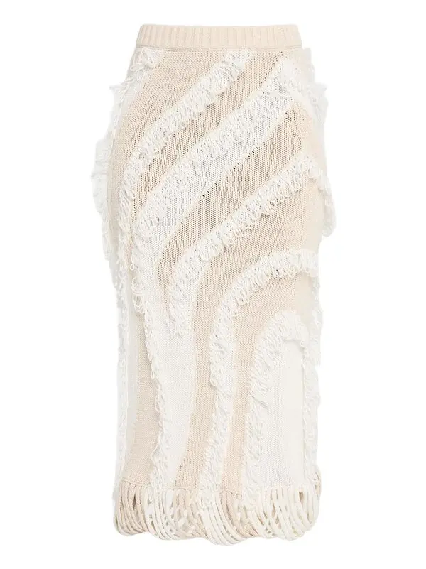 DIOTIMA Roaring Fringed Knit Midi Skirt - Beige-white